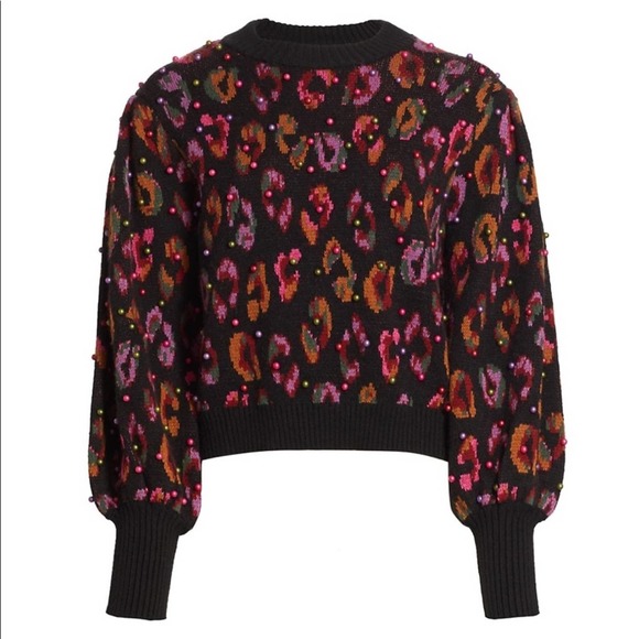 FARM Rio | Sweaters | Nwt Farm Rio Beaded Leopard Pattern Long Sleeve ...